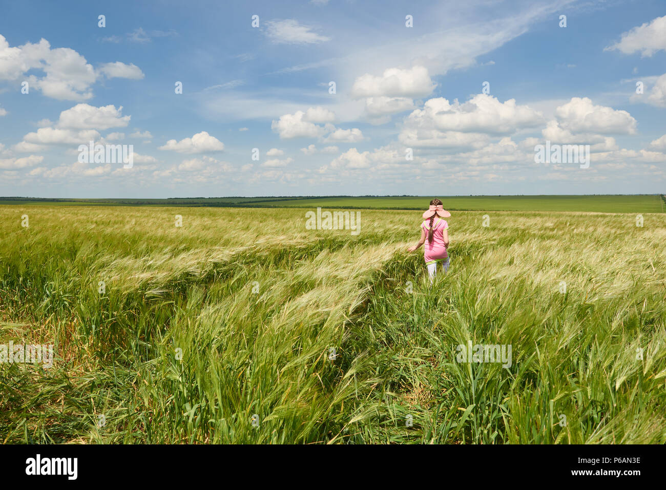 Girl walking through wheat field hi-res stock photography and images ...