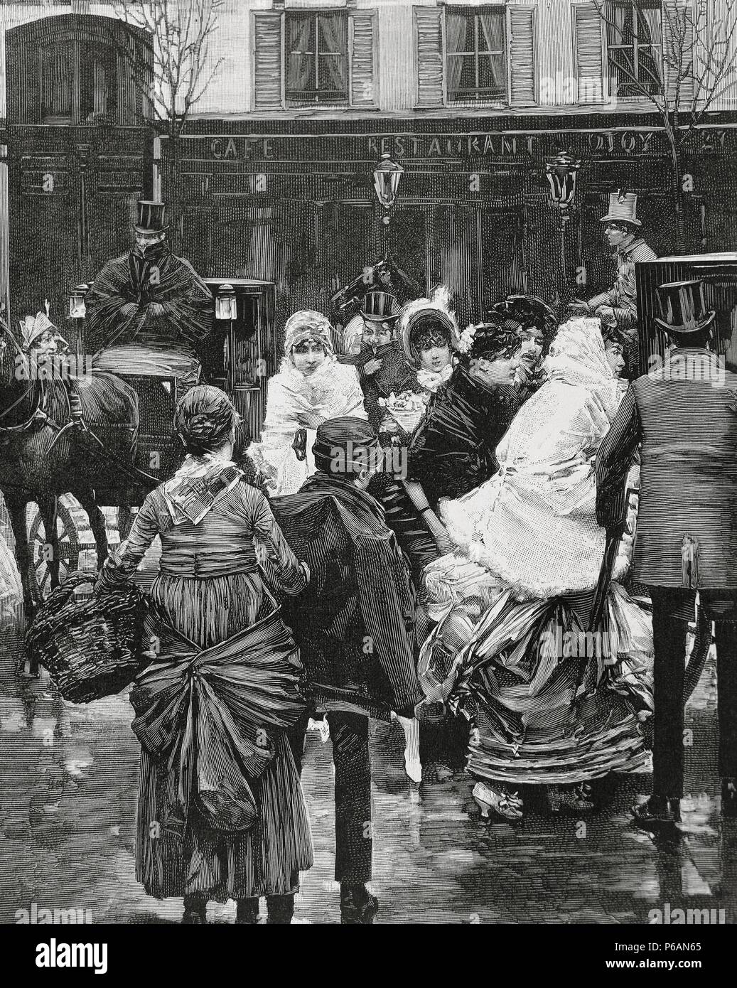History of France. Paris. Street scene. 19th century. Bourgeois family ...