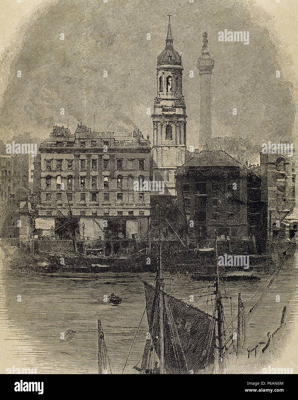 England. London. Breakwater. Engraving "La Ilustracion Iberica", 1885 ...