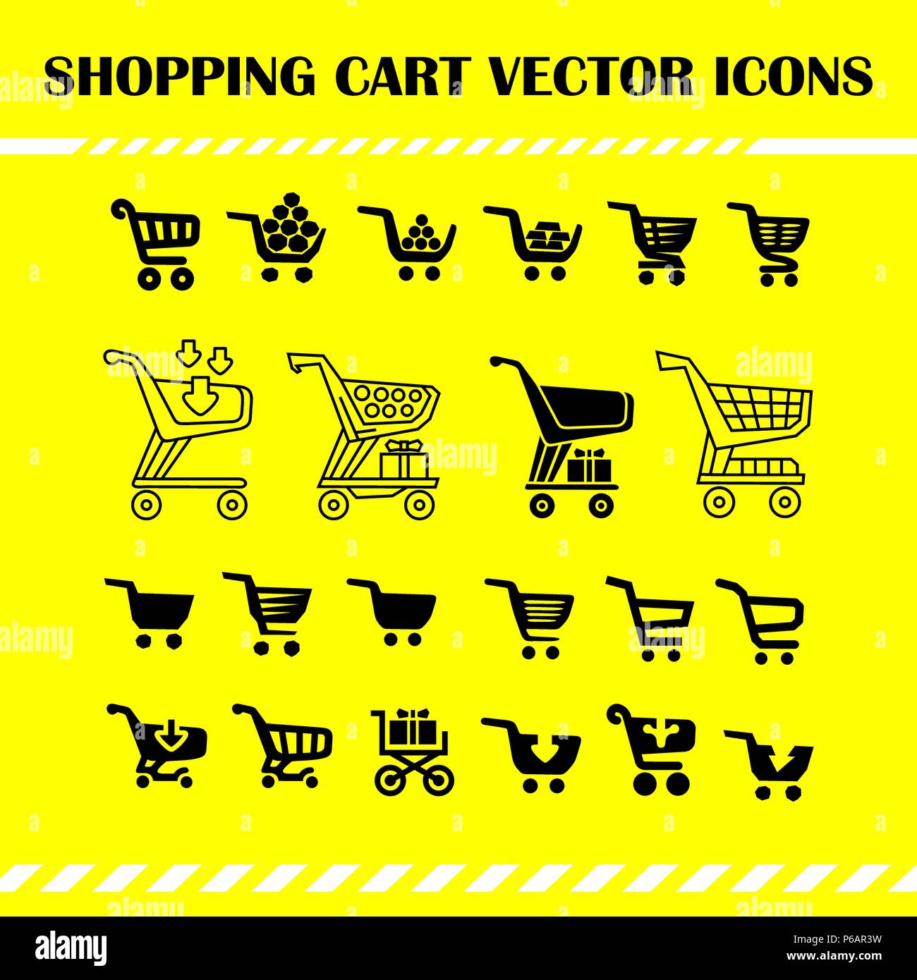 Set of vector shopping cart icons on yellow background Stock Photo - Alamy