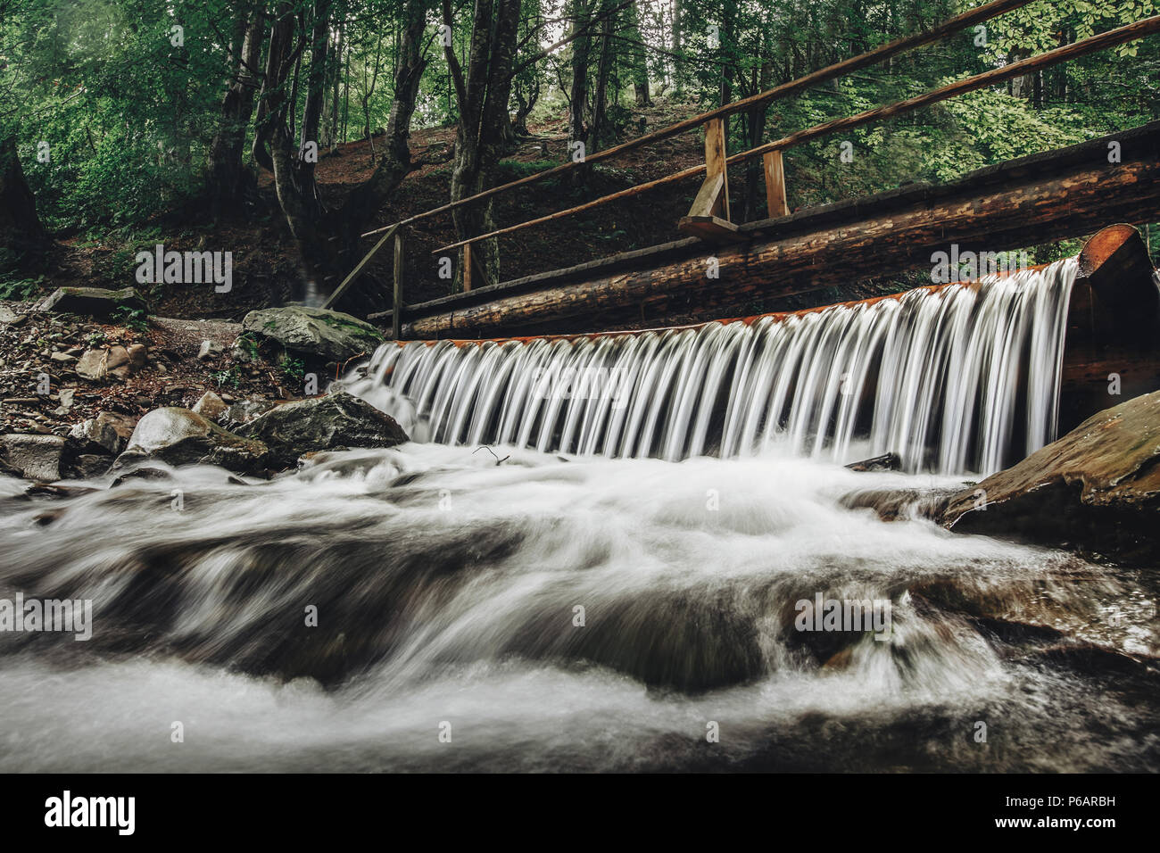 beautiful view at waterfall in forest in national park. space for text ...