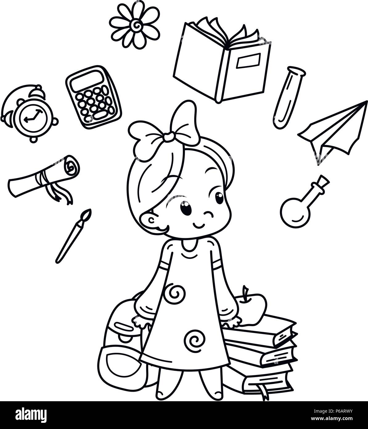 Cute girl ready to School. Vector illustration for books, prints ...