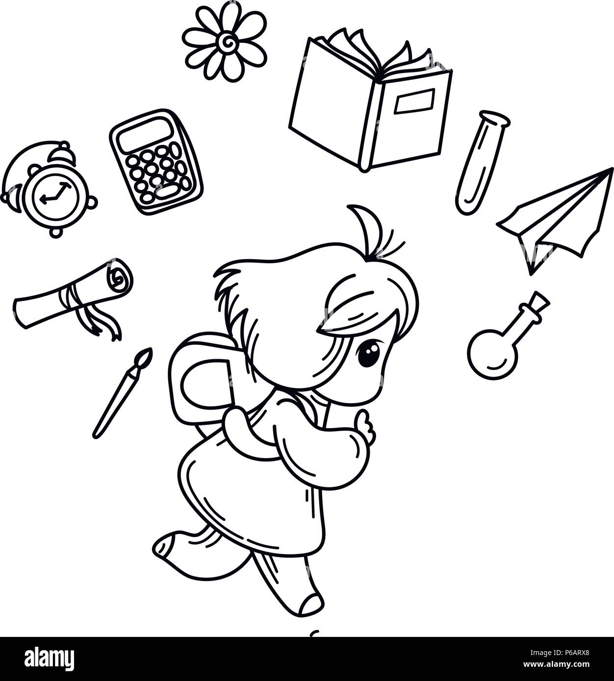 Cute girl ready to School. Vector illustration for books, prints ...