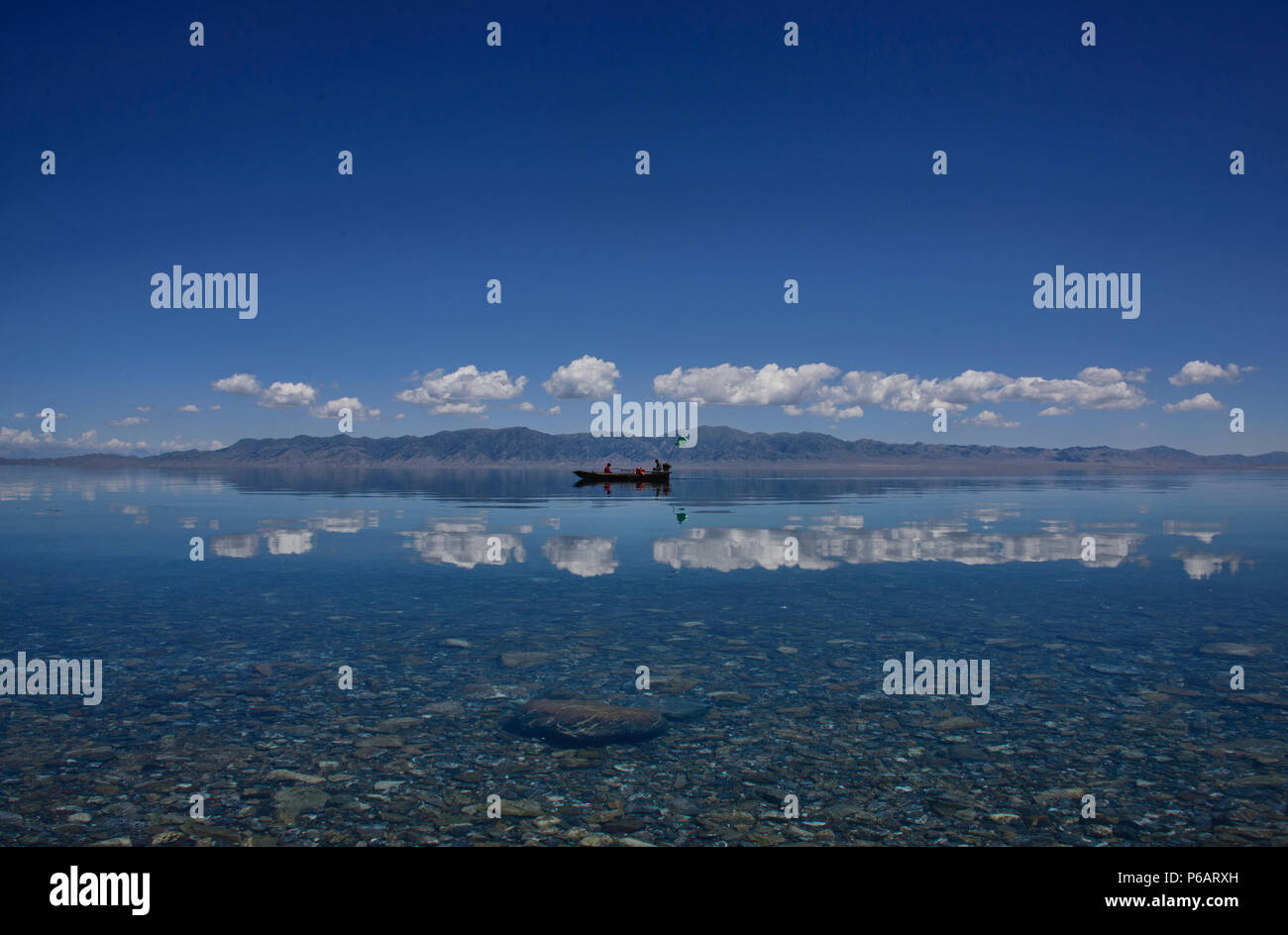 The clear water of Sayram Lake, Xinjiang, China - Image ID: P1XNP5 ...