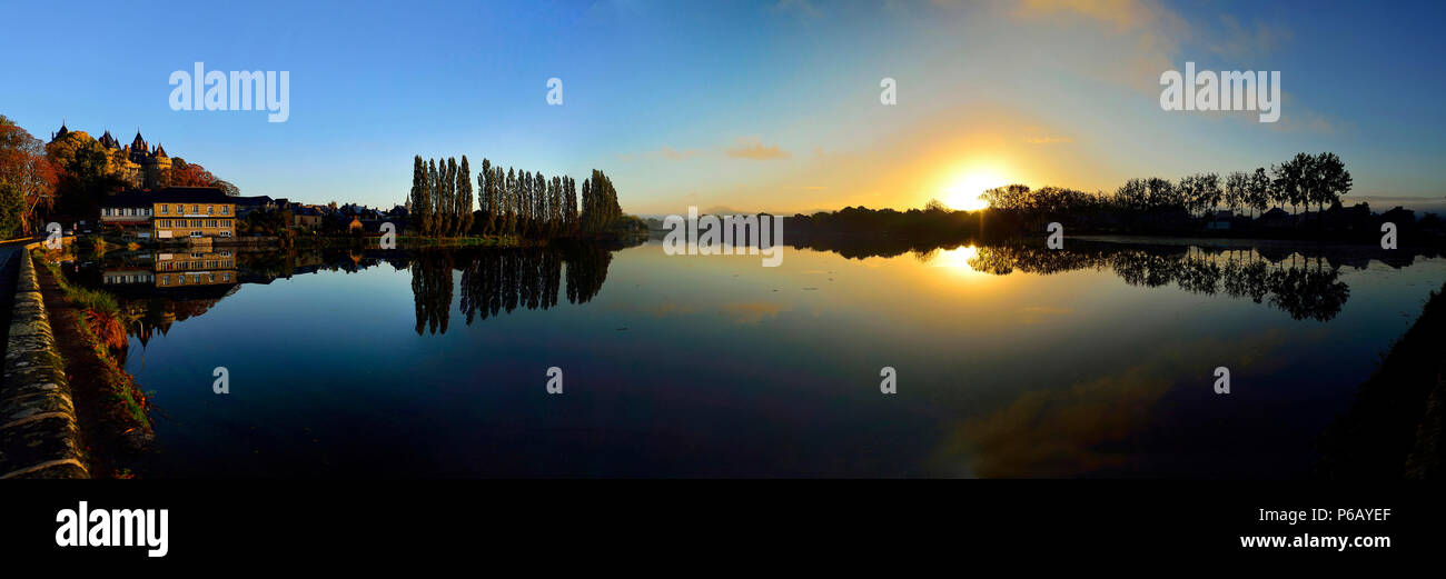 Europe France Castle Combourg and tranquil lake in Brittany Stock Photo ...