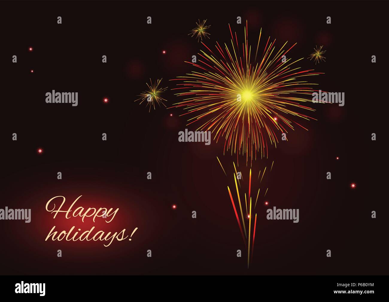 Sparkling bright red and yellow vector fireworks greeting holidays ...