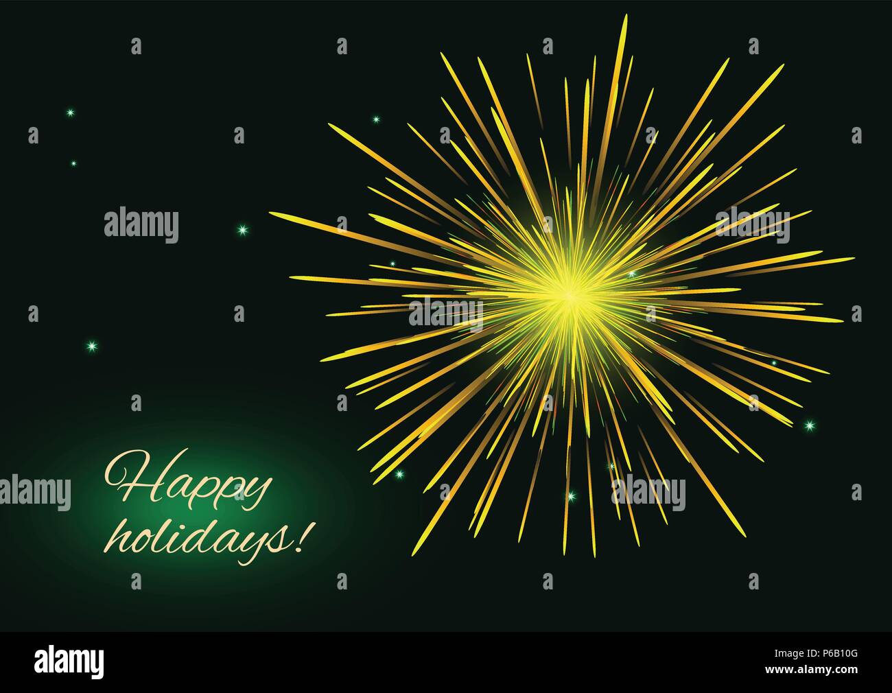 Vibrant green yellow vector fireworks greeting holidays background ...