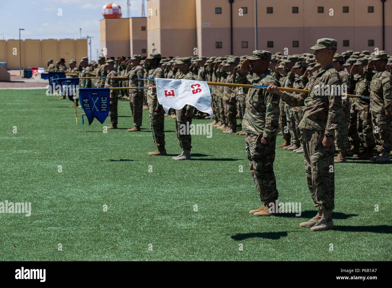 Soldiers assigned to 1st Battalion, 124th Infantry Regiment, render ...