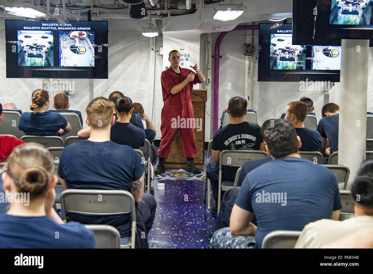 160825-N-QN175-026 ARABIAN GULF (Aug. 25, 2016) Sailors attend damage ...
