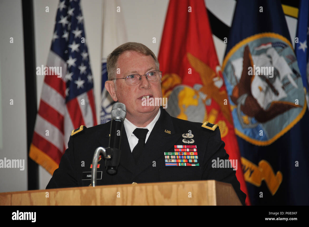 Retired U.S. Army Brigadier General John Hanley speaks at a ceremony ...
