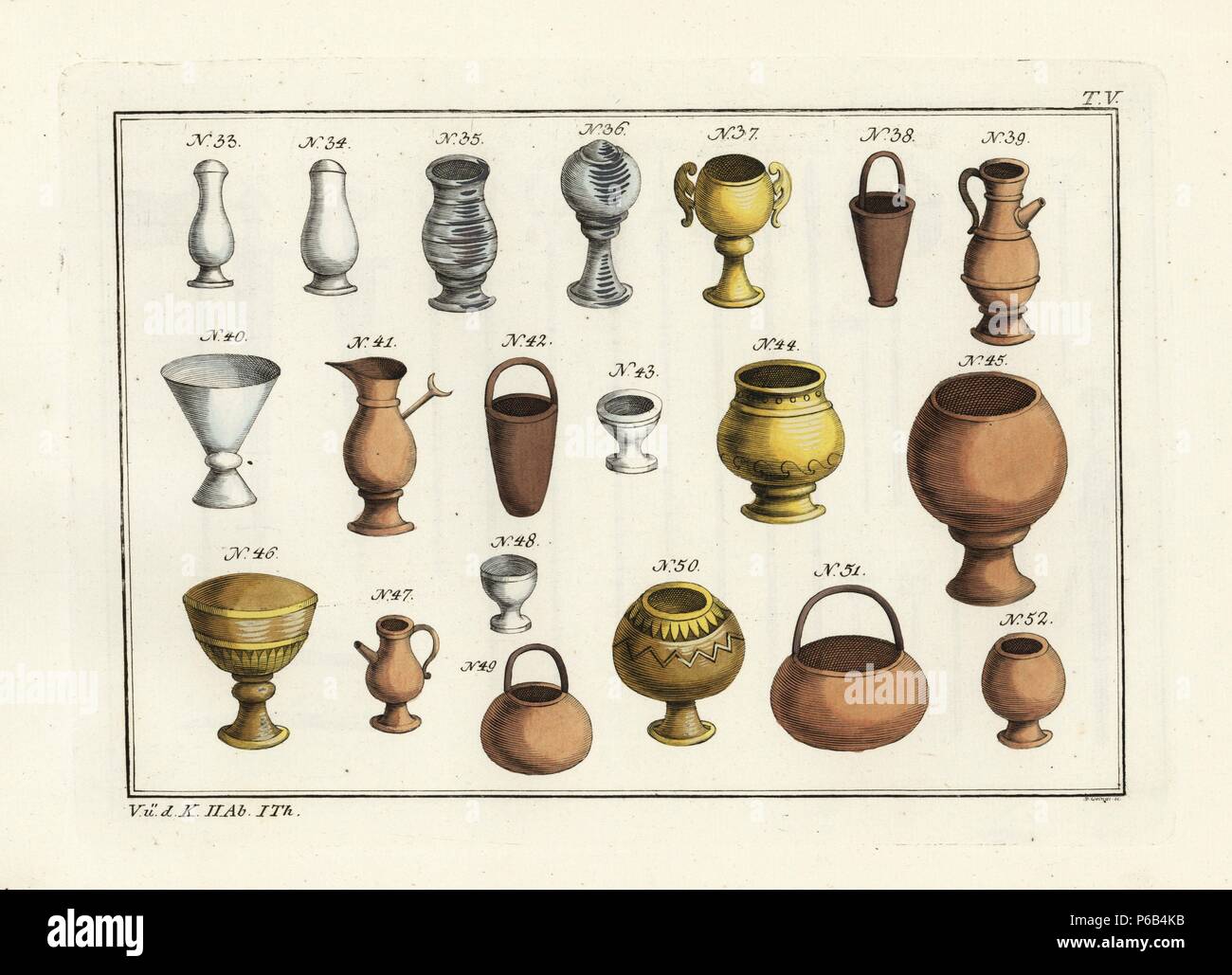 Types of Anglo Saxon vessels in silver, gold and pottery. Handcoloured ...