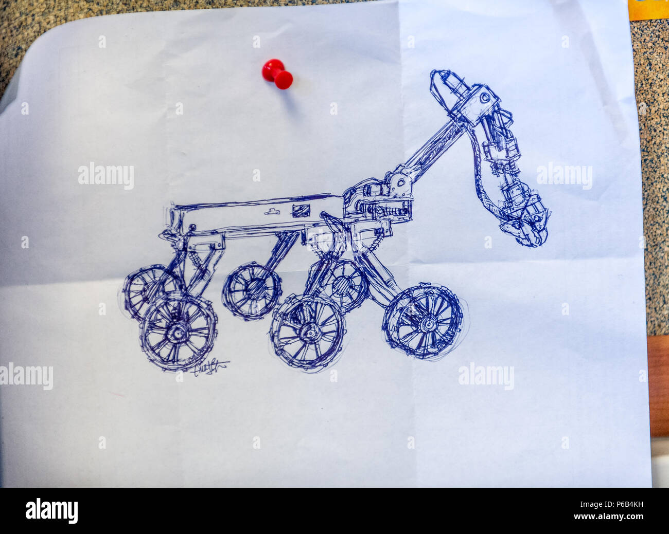 An ink drawing of the rover design, which the Cornell University Mars ...