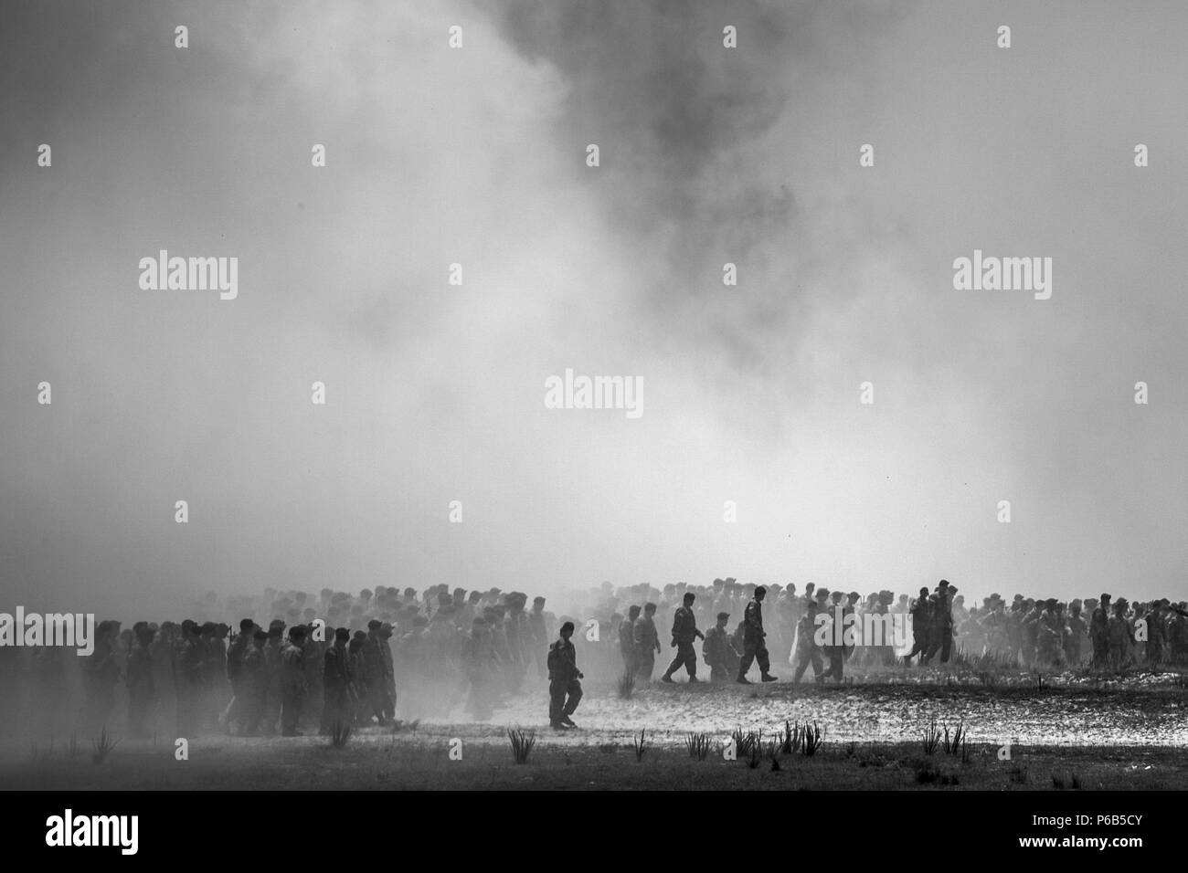 U.S. Army soldiers with the 82nd Airborne Division march in formation ...