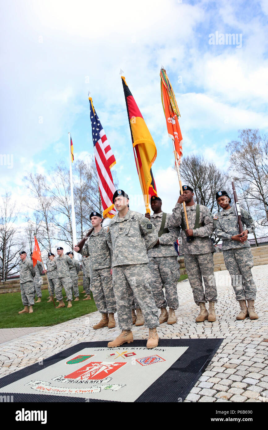U.S. Army Master Sgt. Benjamin VanHorne, commander of troops, leads the ...