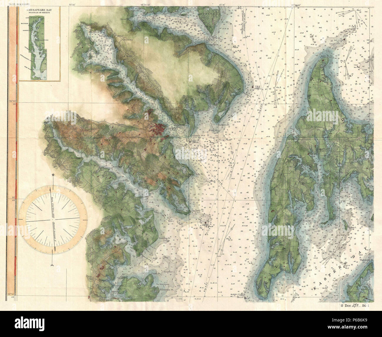 1895 U.S. Coast Survey Map of the Chesapeake Bay around Annapolis ...