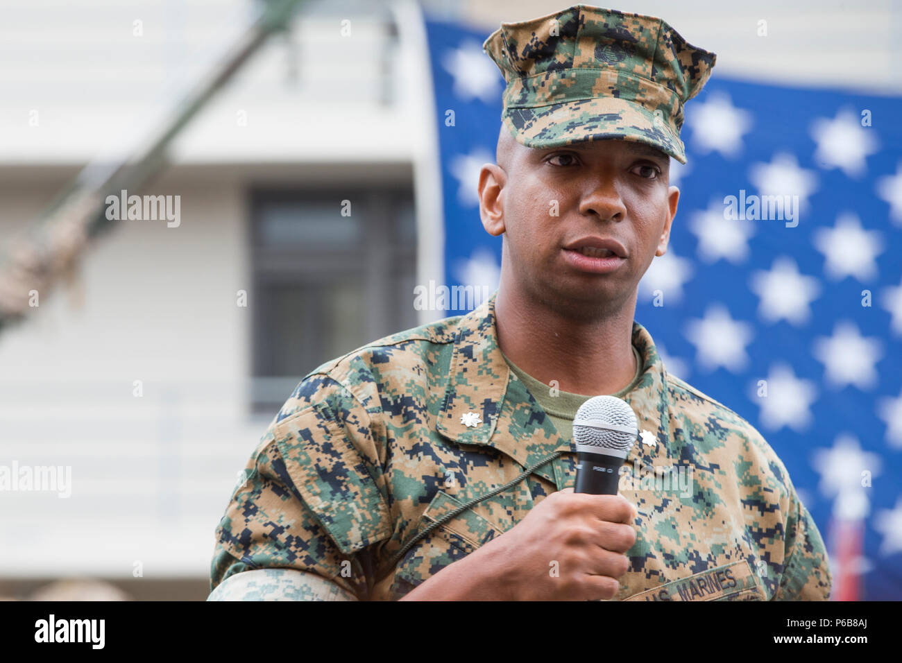 U.S. Marine Corps Lt. Col. Dominique B. Neal speaks during the 1st ...