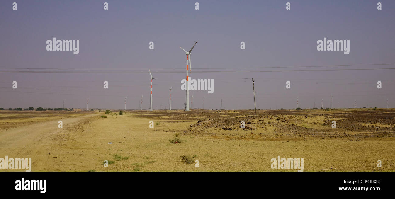 Wind turbine in Thar desert near Jaisalmer, Rajasthan, India Stock ...