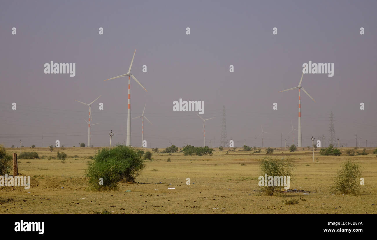 Wind turbine in Thar desert near Jaisalmer, Rajasthan, India Stock ...