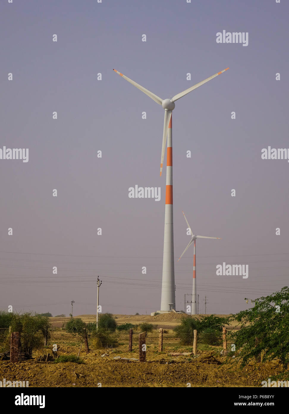 Wind turbine in Thar desert near Jaisalmer, Rajasthan, India Stock ...