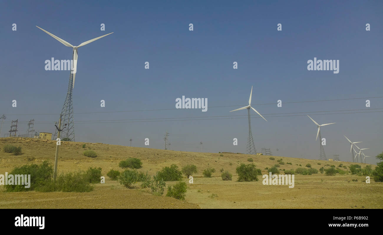 Wind turbine in Thar desert near Jaisalmer, Rajasthan, India Stock ...