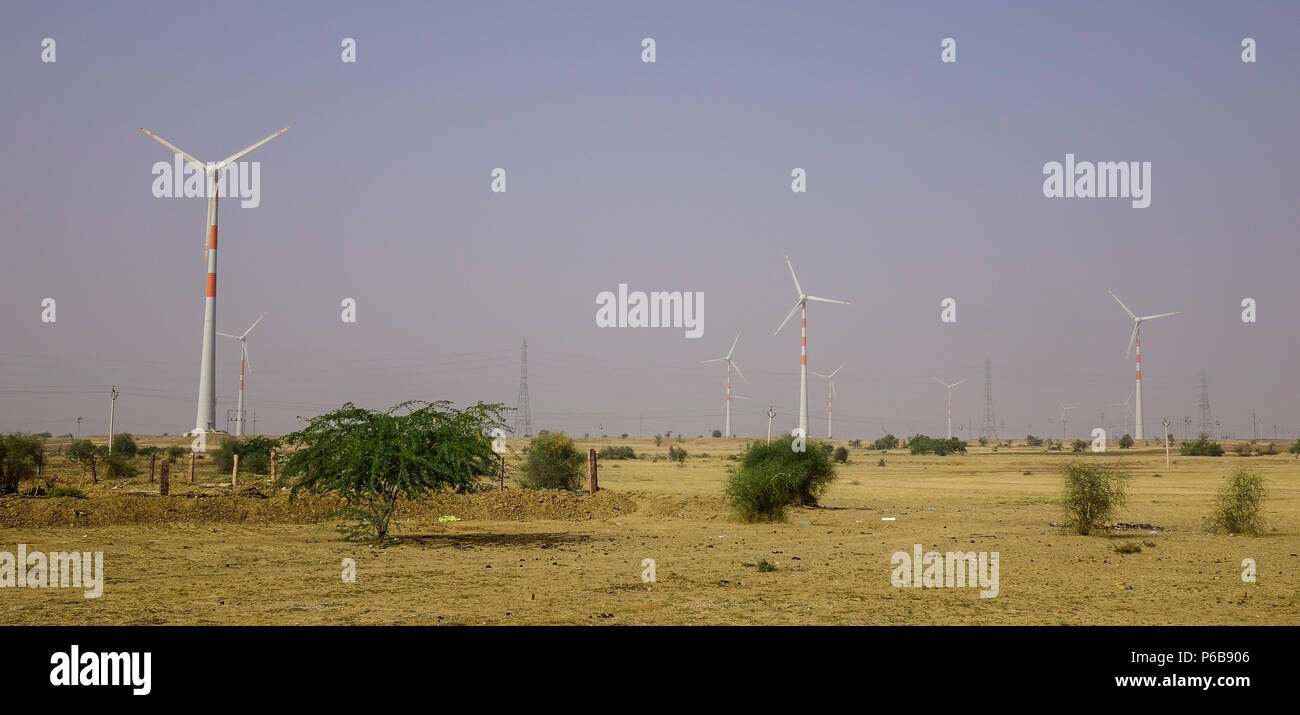 Wind turbine in Thar desert near Jaisalmer, Rajasthan, India Stock ...