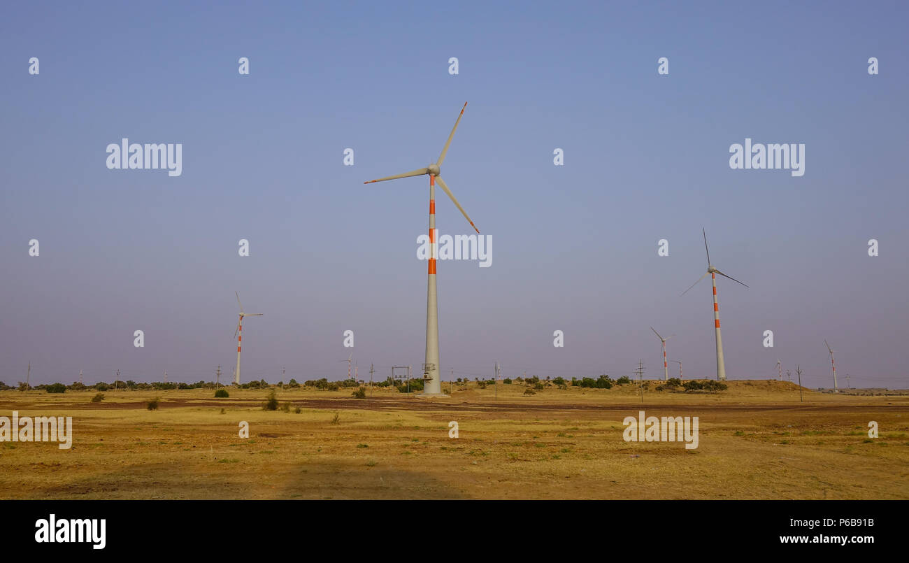 Wind turbine in Thar desert near Jaisalmer, Rajasthan, India Stock ...
