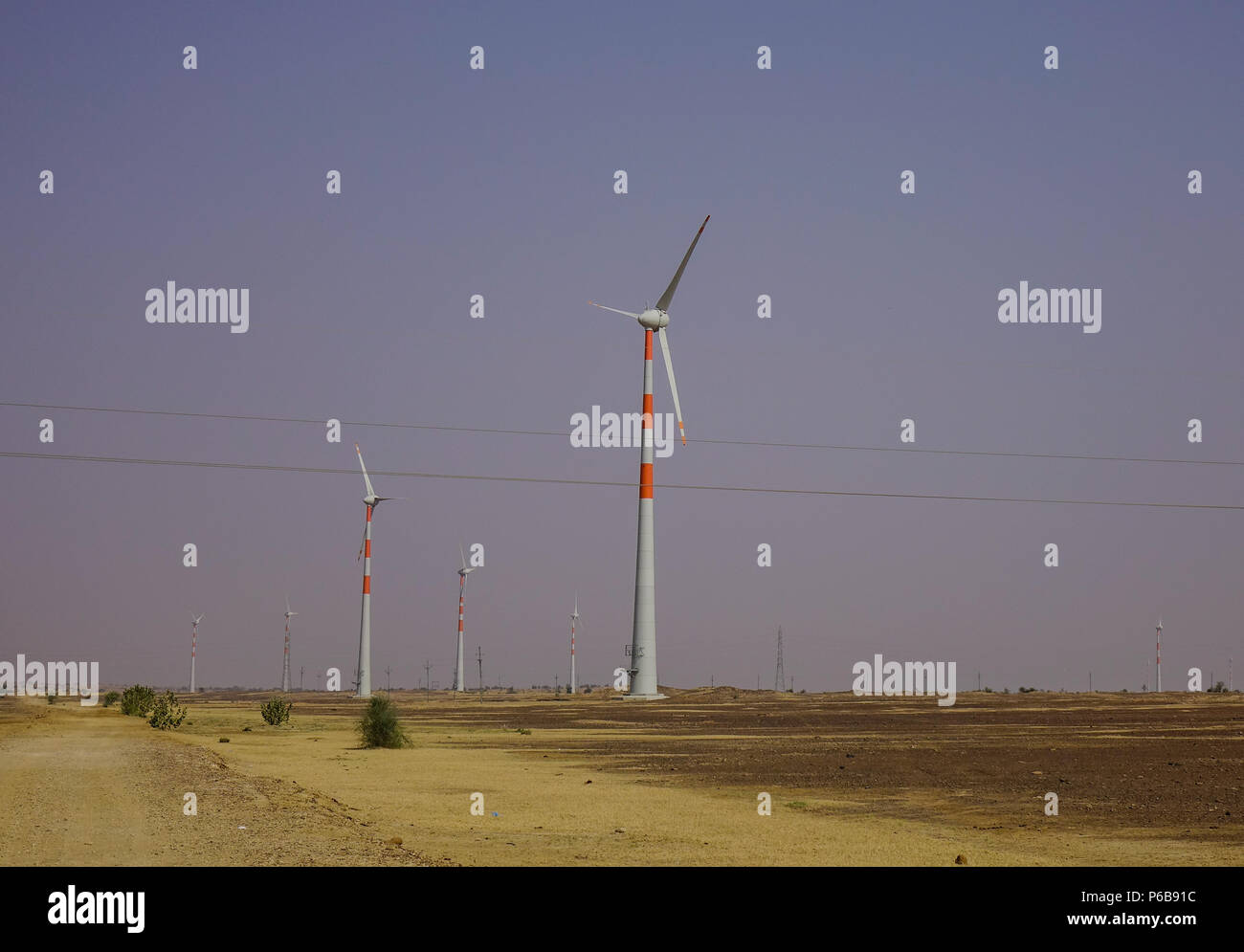Wind turbine in Thar desert near Jaisalmer, Rajasthan, India Stock ...