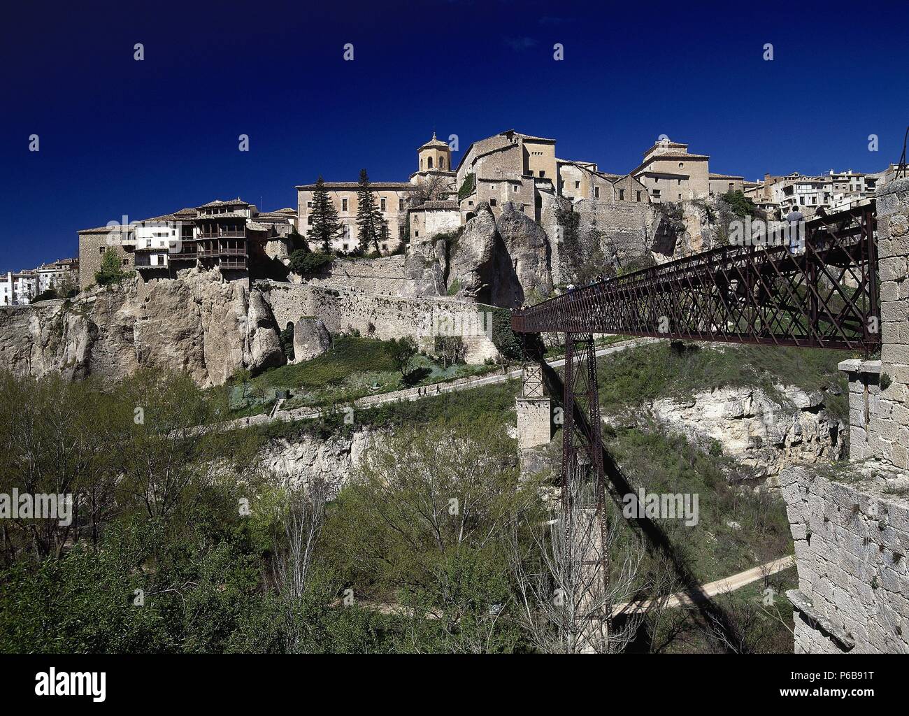 Spain. Cuenca. Panorama of the old city with Hanging Houses in the ...
