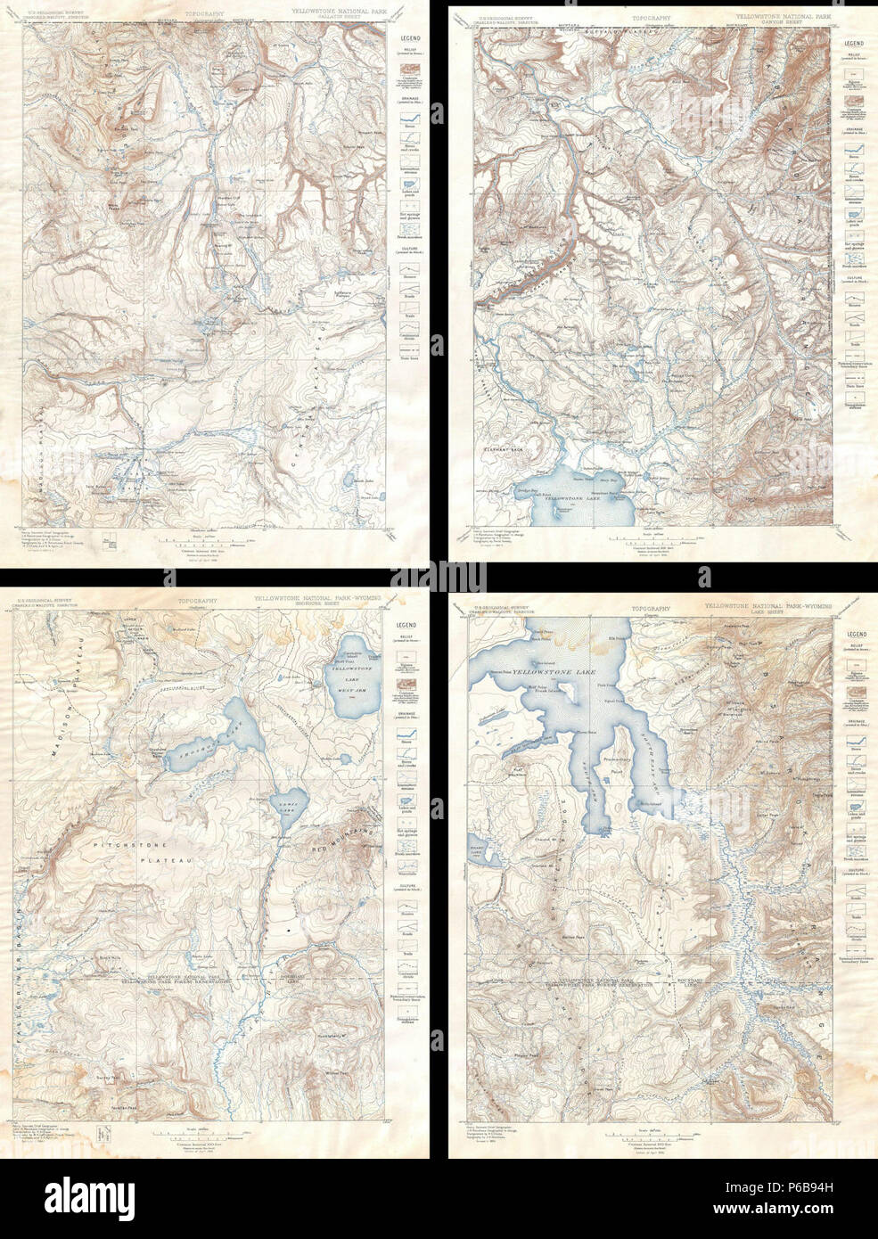 1896 U.S. Geological Survey Map of Yellowstone National Park (4 sheets ...