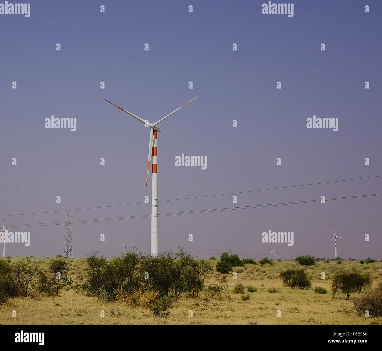 Wind turbine in Thar desert near Jaisalmer, Rajasthan, India Stock ...