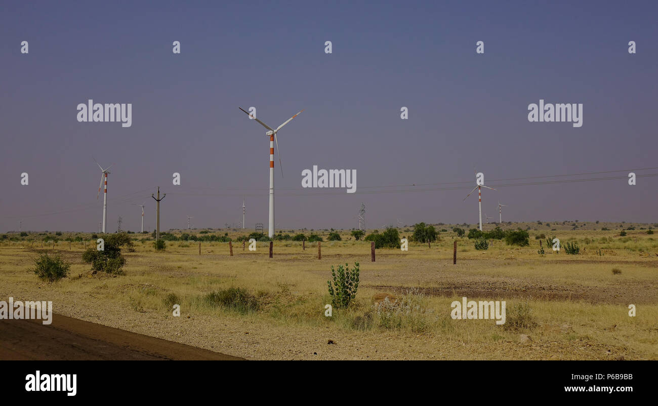 Wind turbine in Thar desert near Jaisalmer, Rajasthan, India Stock ...