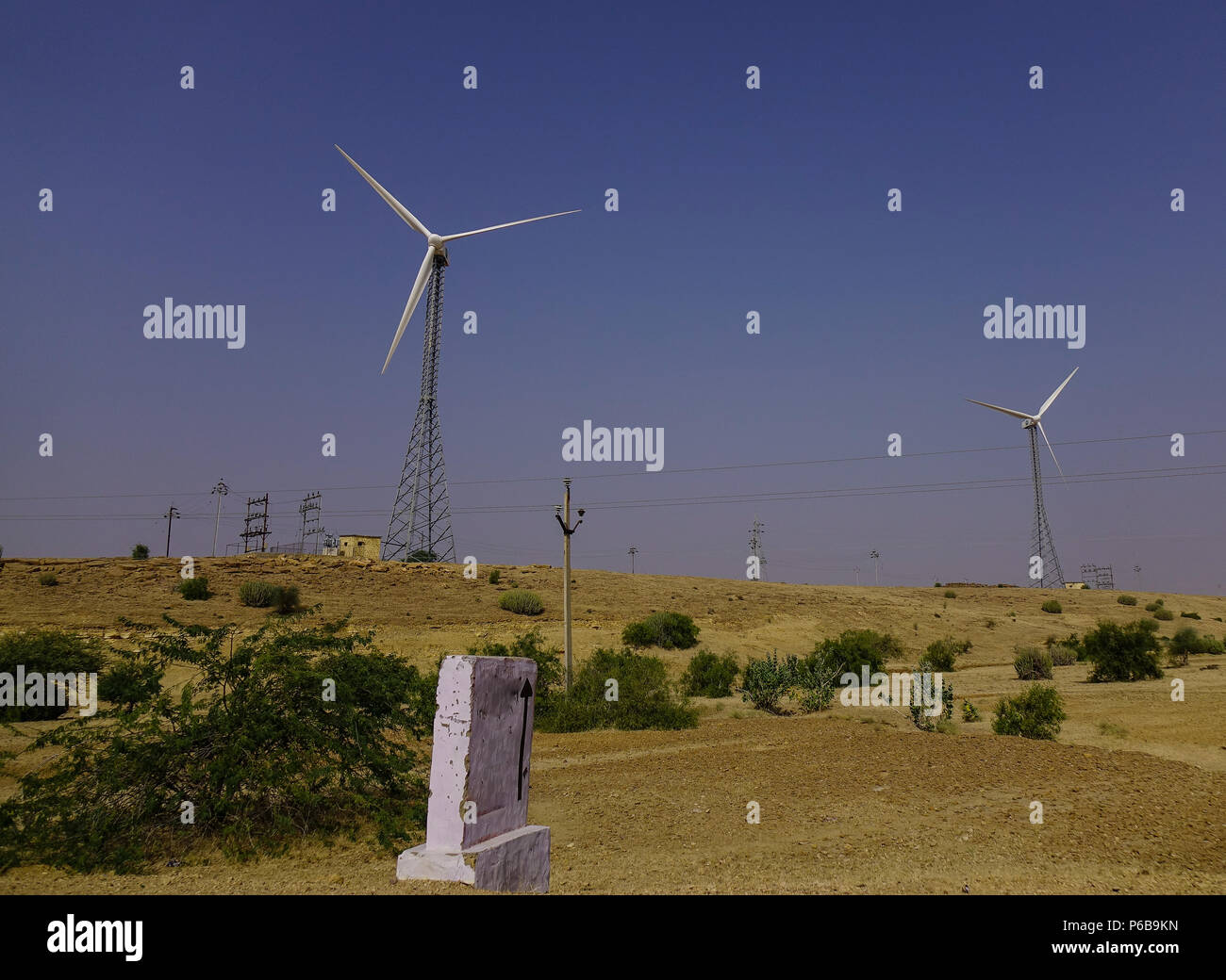 Wind turbine in Thar desert near Jaisalmer, Rajasthan, India Stock ...
