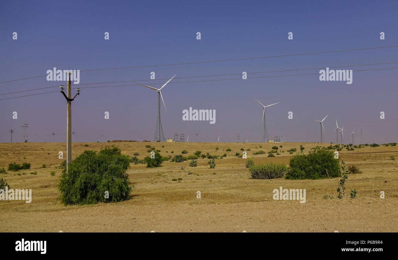 Wind turbine in Thar desert near Jaisalmer, Rajasthan, India Stock ...