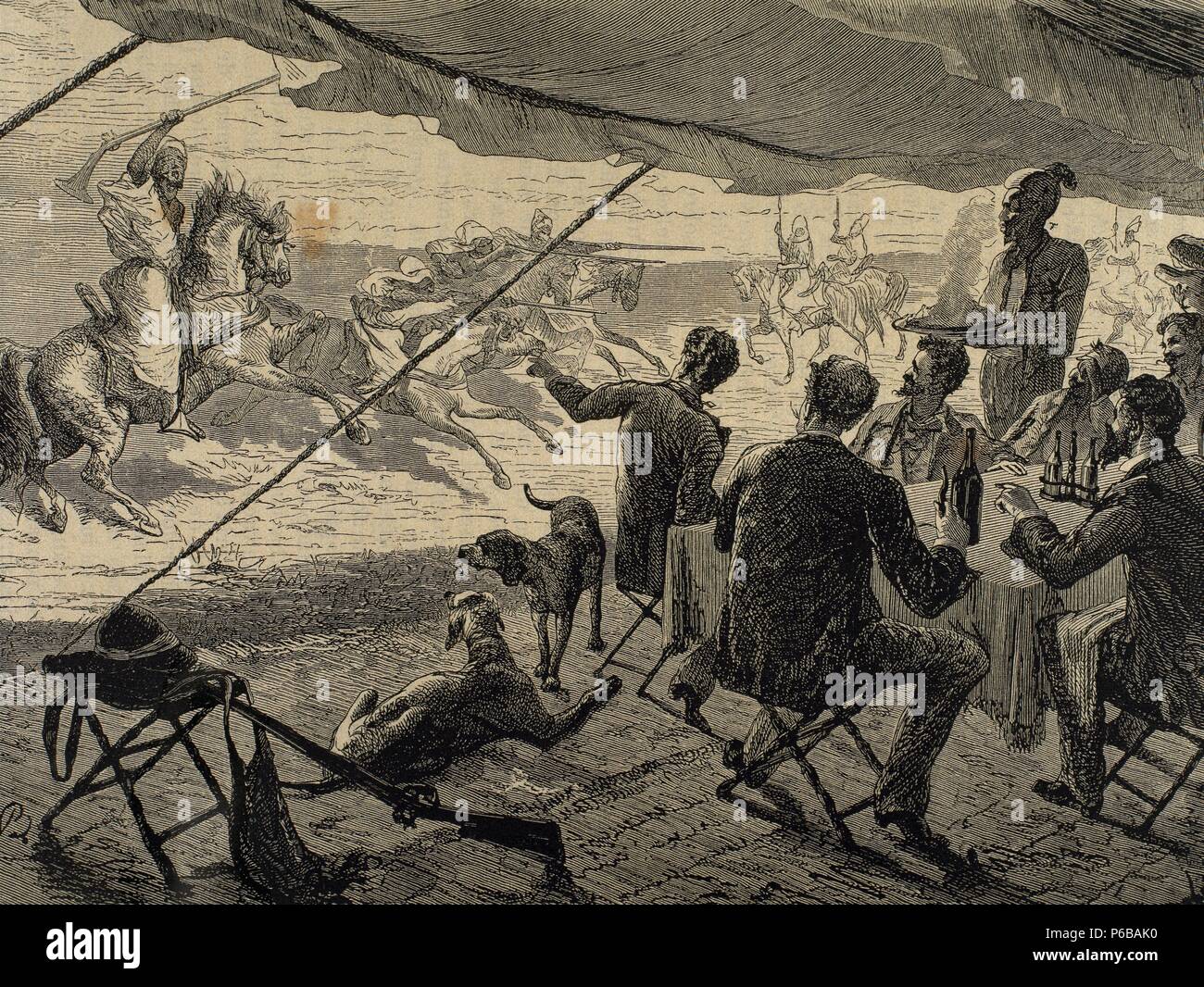 Colonialism. Arab World. Europeans during the lunch. Engraving in The ...
