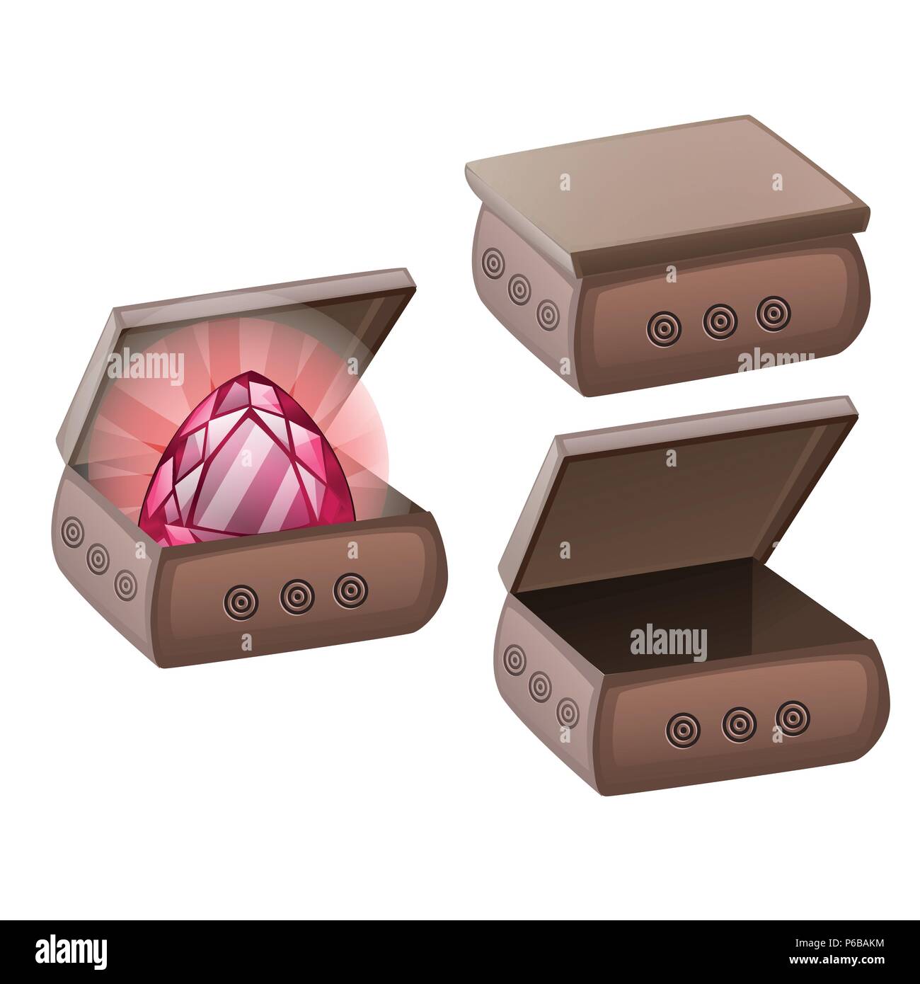 A set of clay caskets and red ruby isolated on white background. Vector ...