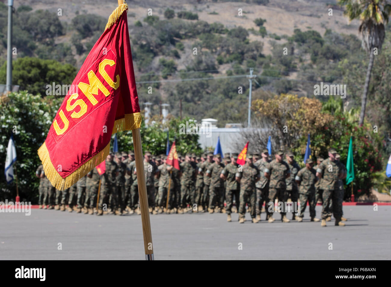 U.S. Marines, families and friends gather during a change of command ...