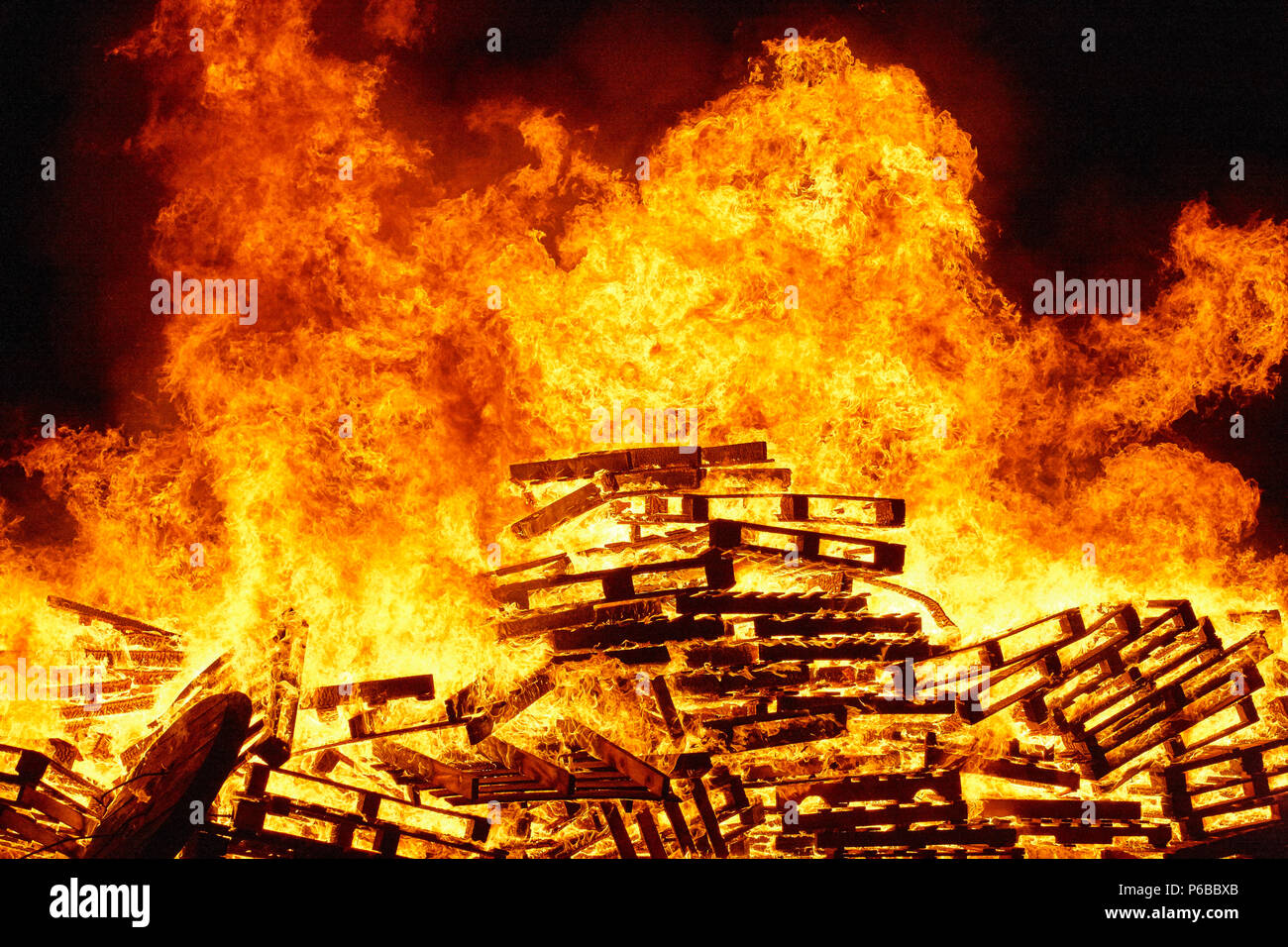 Burning fire. Bonfire. Fire fighting. Flame ignition. Warning. Danger ...