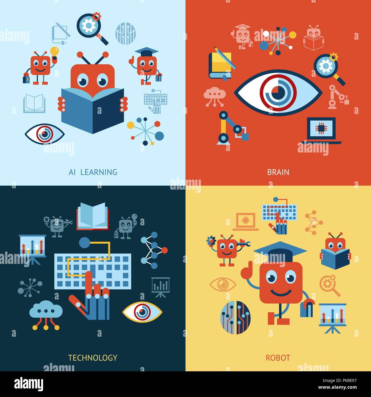 Digital vector artificial intelligence self learning icon set infographics Stock Vector Image ...
