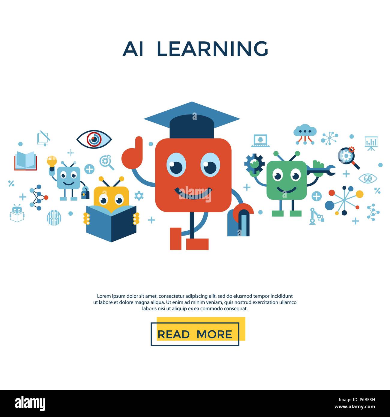 Digital vector artificial intelligence self learning icon set ...