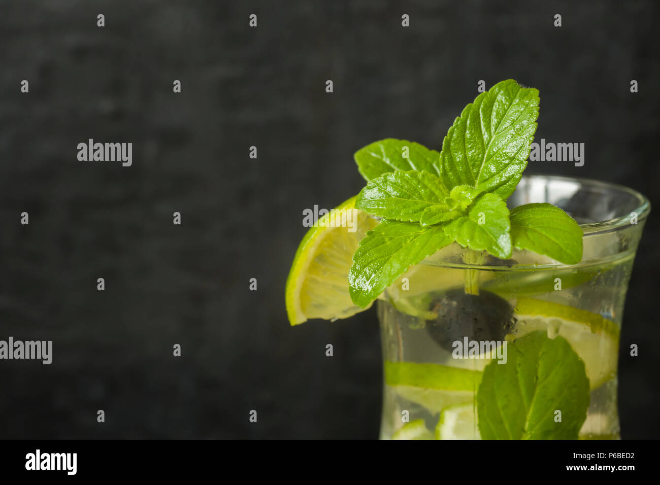 Summer refreshing drinks lemonade or cocktail Mojito with lime fresh ...