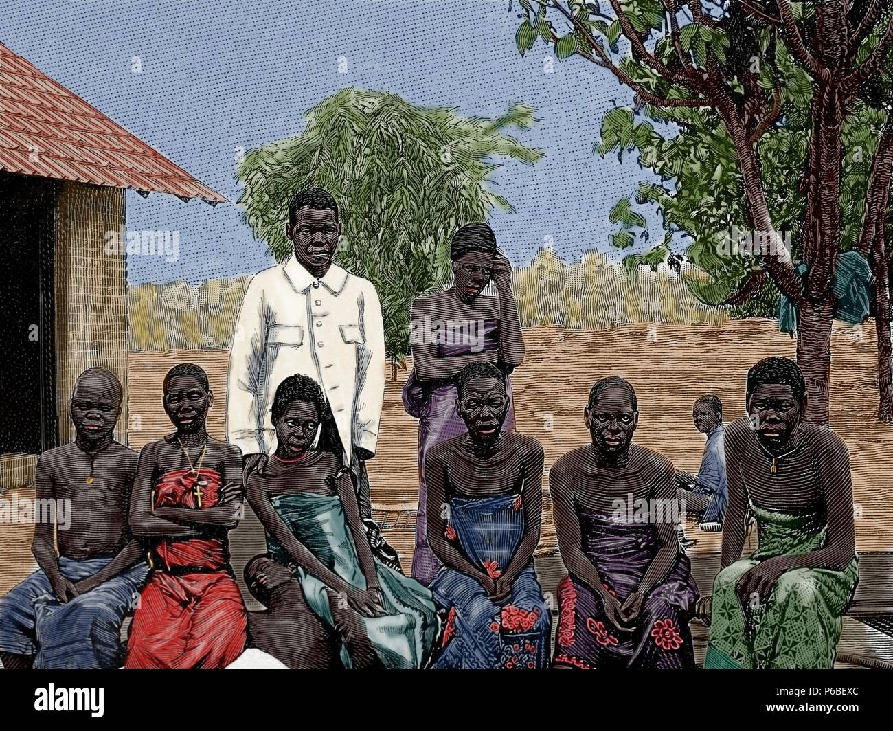 Africa. Native affected by sleeping sickness. Engraving by Thiriat ...