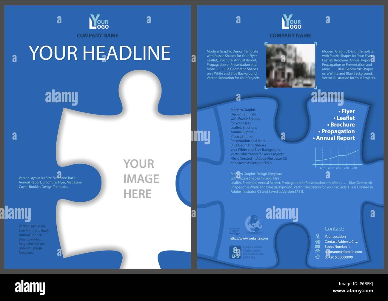 Blue Flyer Template with Puzzle Shape Stock Vector Image & Art - Alamy