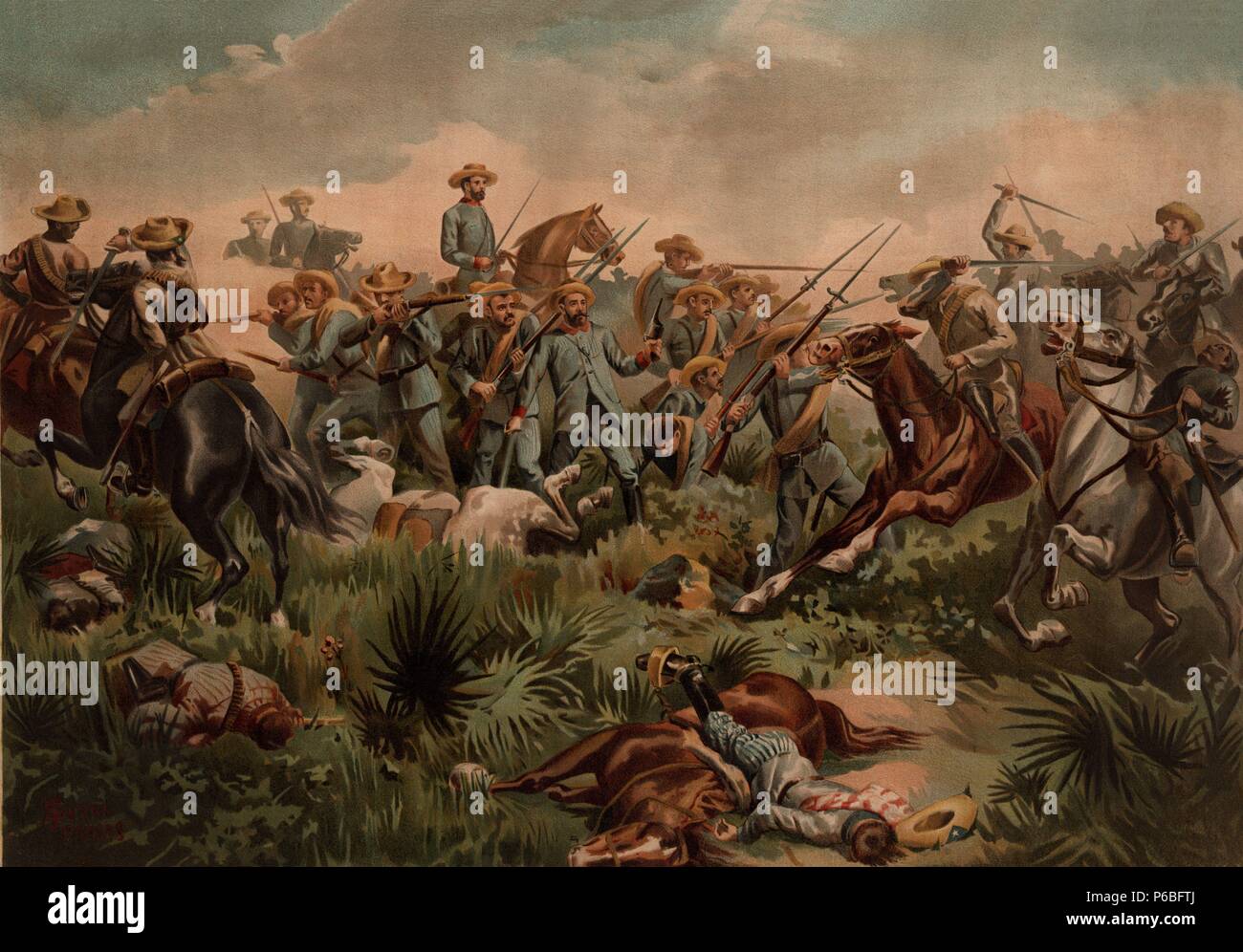 Cuba. Guerra de la independencia. Combate entre tropas españolas y los ...