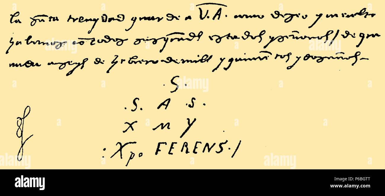 Final lines of a letter from Christopher Columbus to the Catholic royal ...