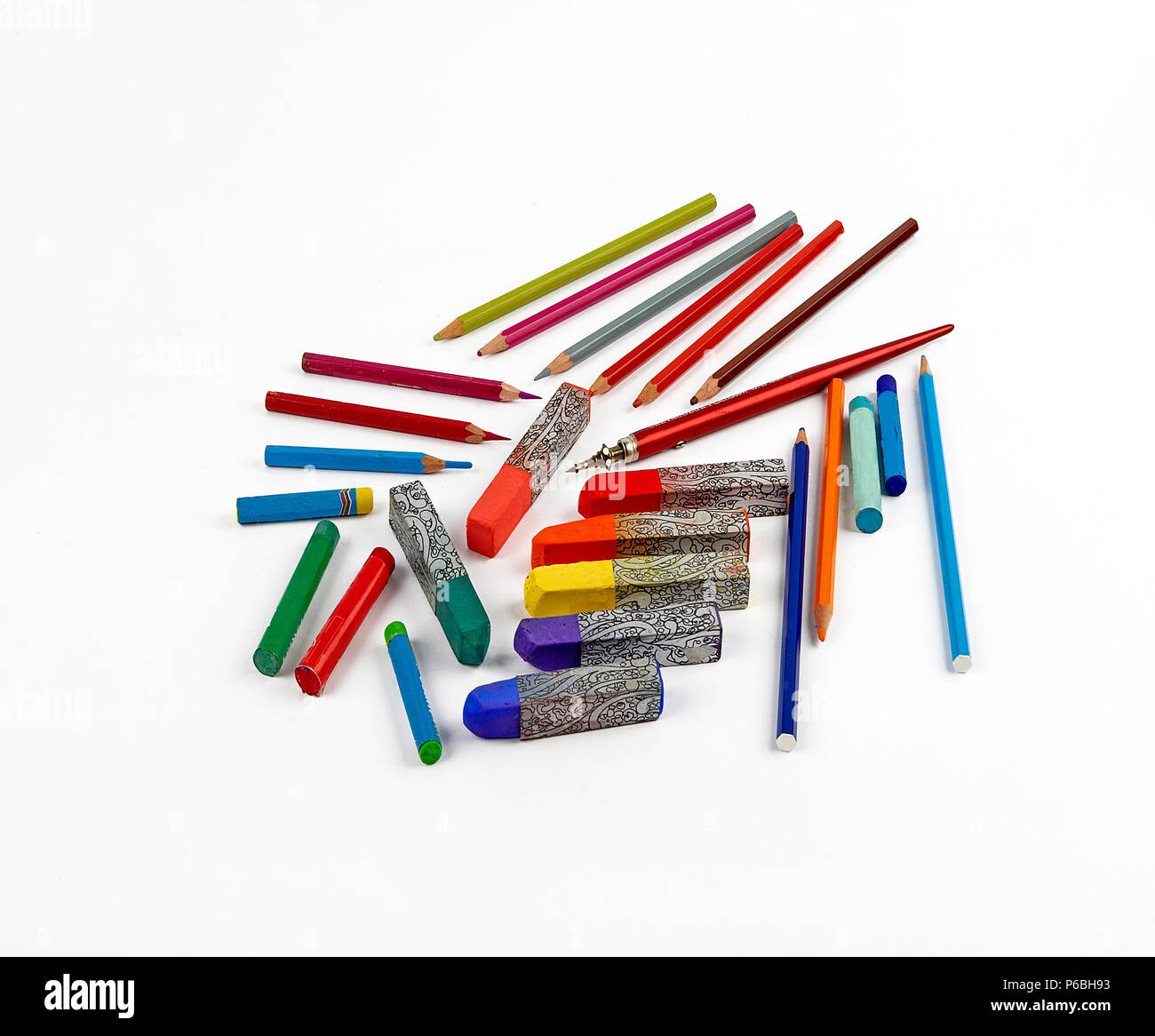 some tools for drawing with crayons and pencils Stock Photo - Alamy