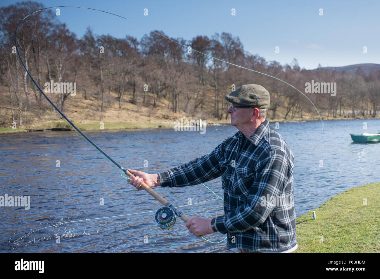 Fly fishing on the river spey in Scotland near Grantown on Spey Stock ...