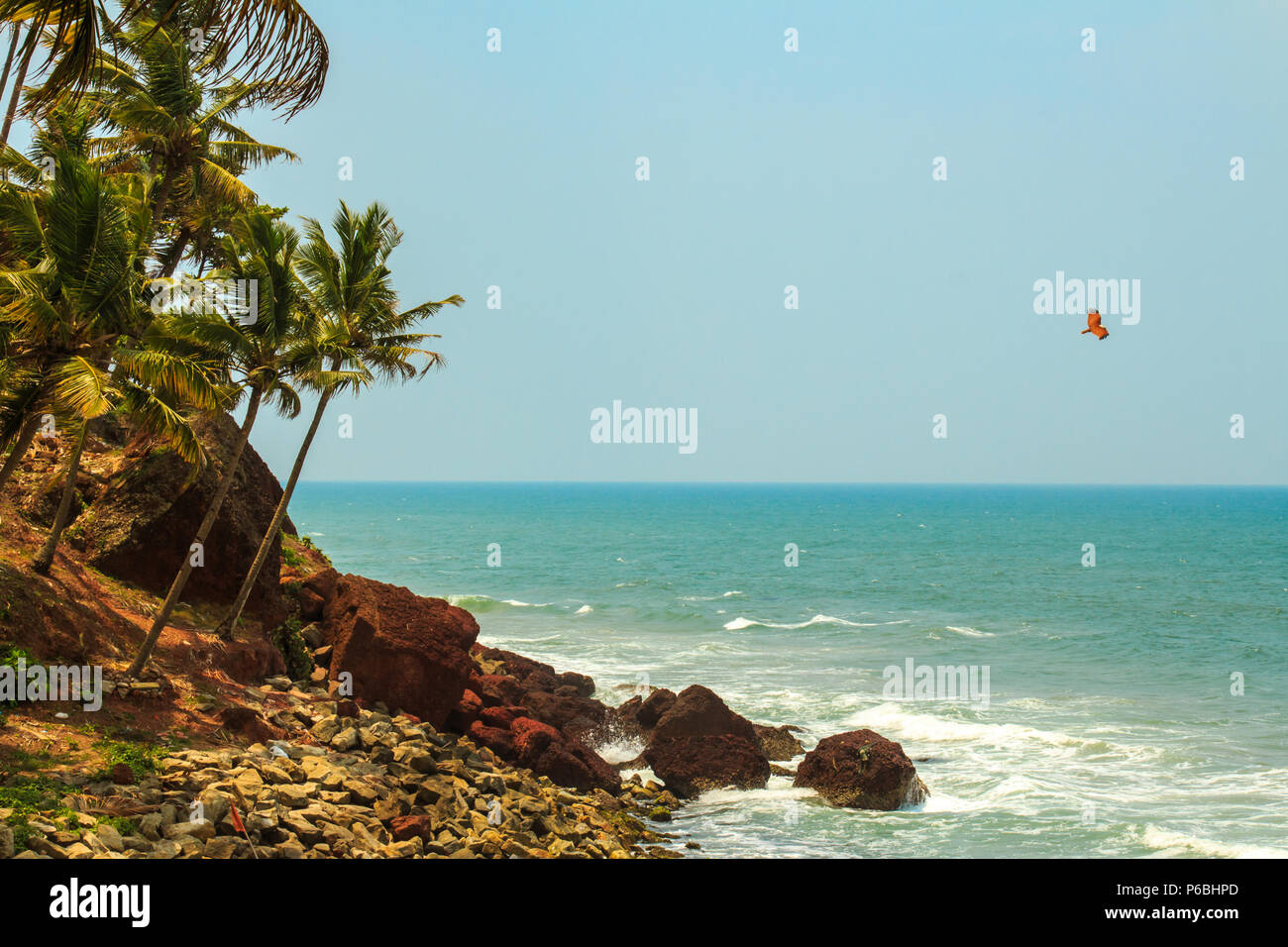 Tropical landscape with sea and blue sky. Varkala, Kerala State, South ...