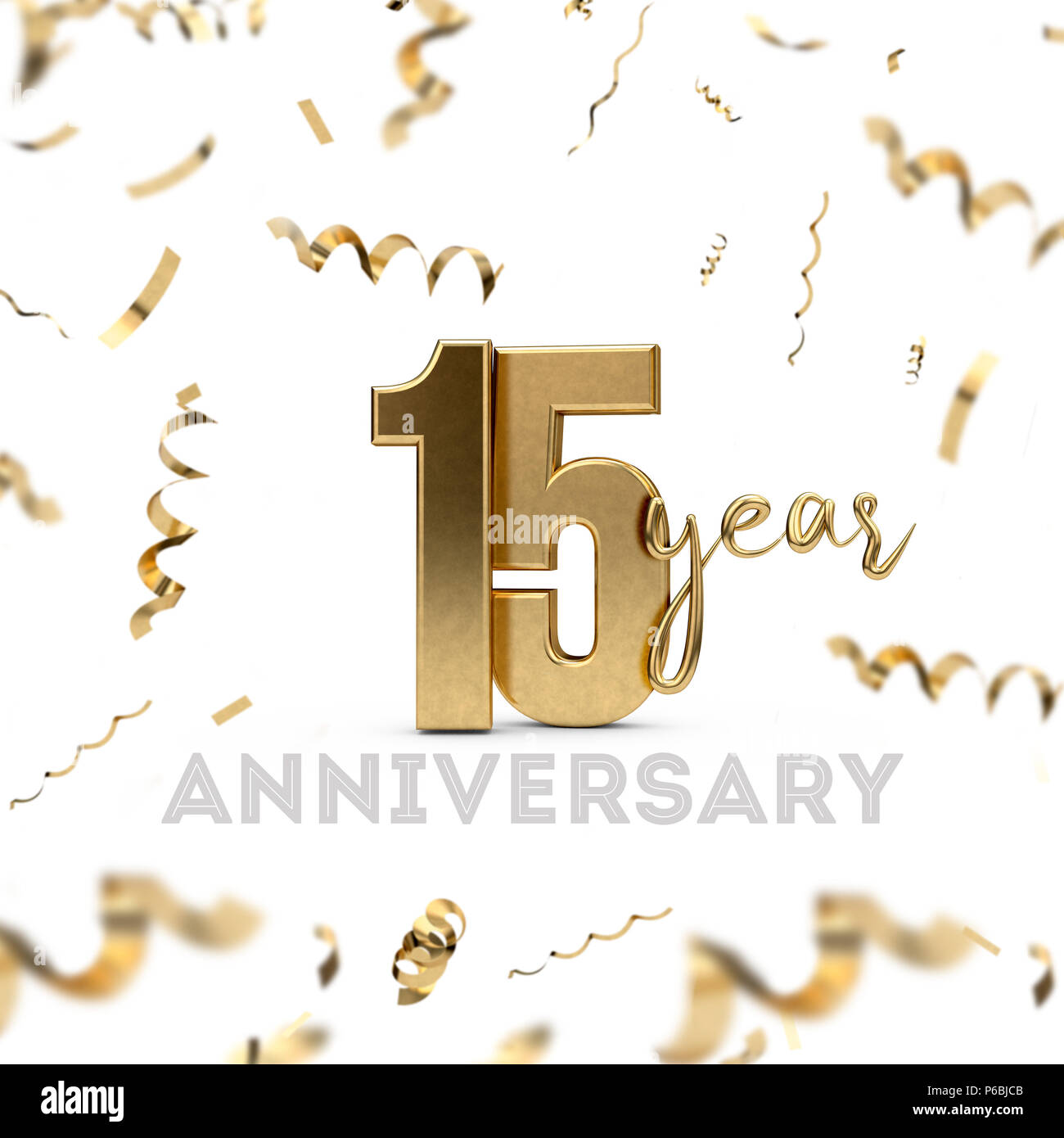 15 year anniversary celebration. Gold number with golden confetti Stock ...