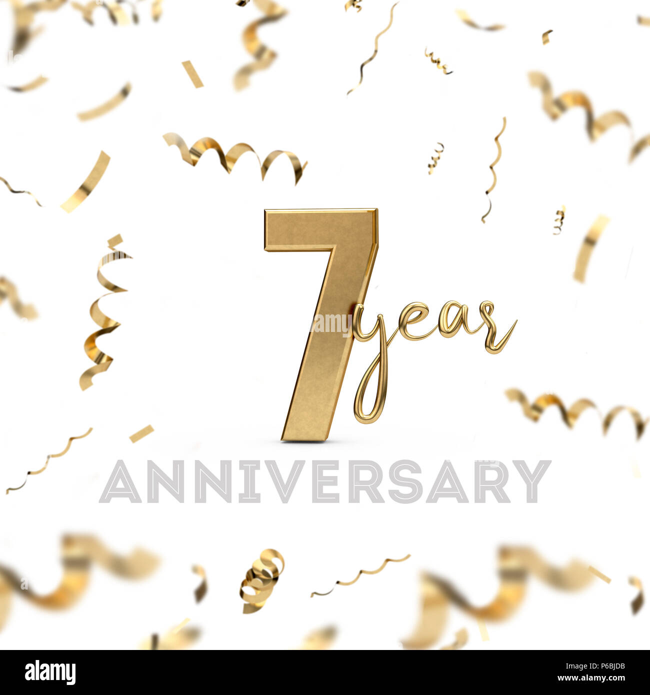7 year anniversary celebration. Gold number with golden confetti Stock ...