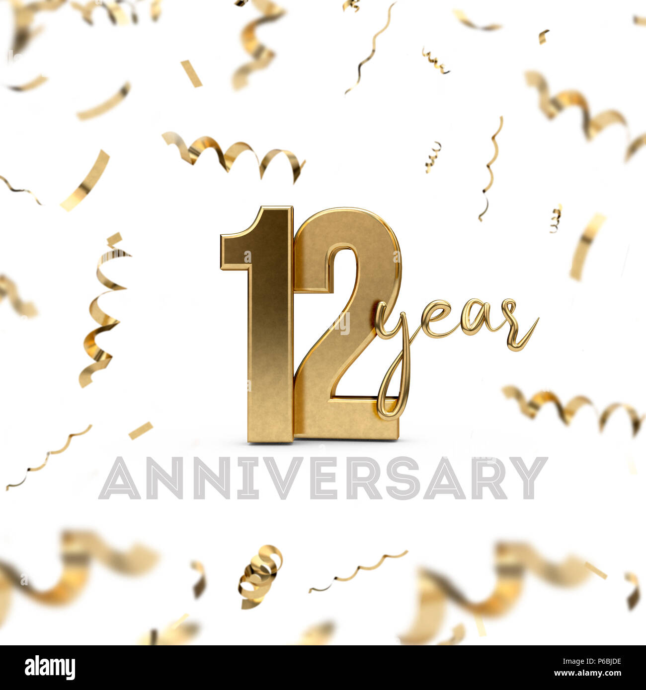 12 year anniversary celebration. Gold number with golden confetti Stock ...